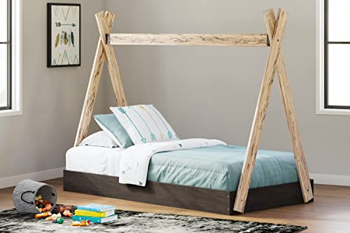 Signature Design by Ashley Piperton Modern Youth Tent Bed Frame, Twin, Natural Wood & Black