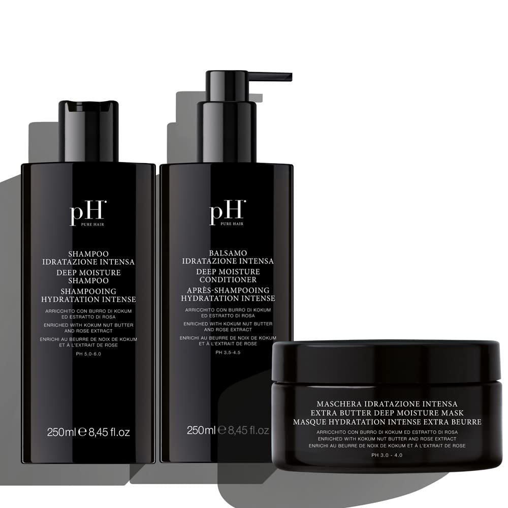 pH PURE HAIR Labs Deep Moisture Set - Deep Moisture Shampoo (8.4oz) and Conditioner (8.4oz) Set with Extra Butter Hair Mask (6.7oz) for Damaged & Dry Hair - 3 Piece Kit