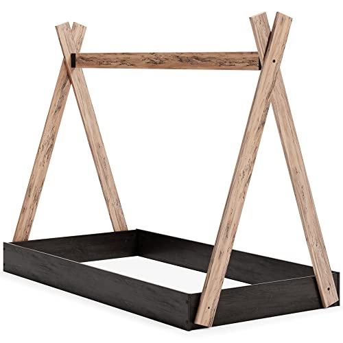 Signature Design by Ashley Piperton Modern Youth Tent Bed Frame, Twin, Natural Wood & Black