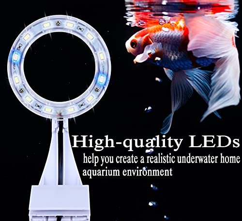 GVOREE 5W Mini Fish Tank Light White Clip-on Aquarium Lights for Small Betta Fish Tank,Round Light Aquatic Plant Lighting (White Body + Blue LED Light) Suitable for Small Fish Tanks