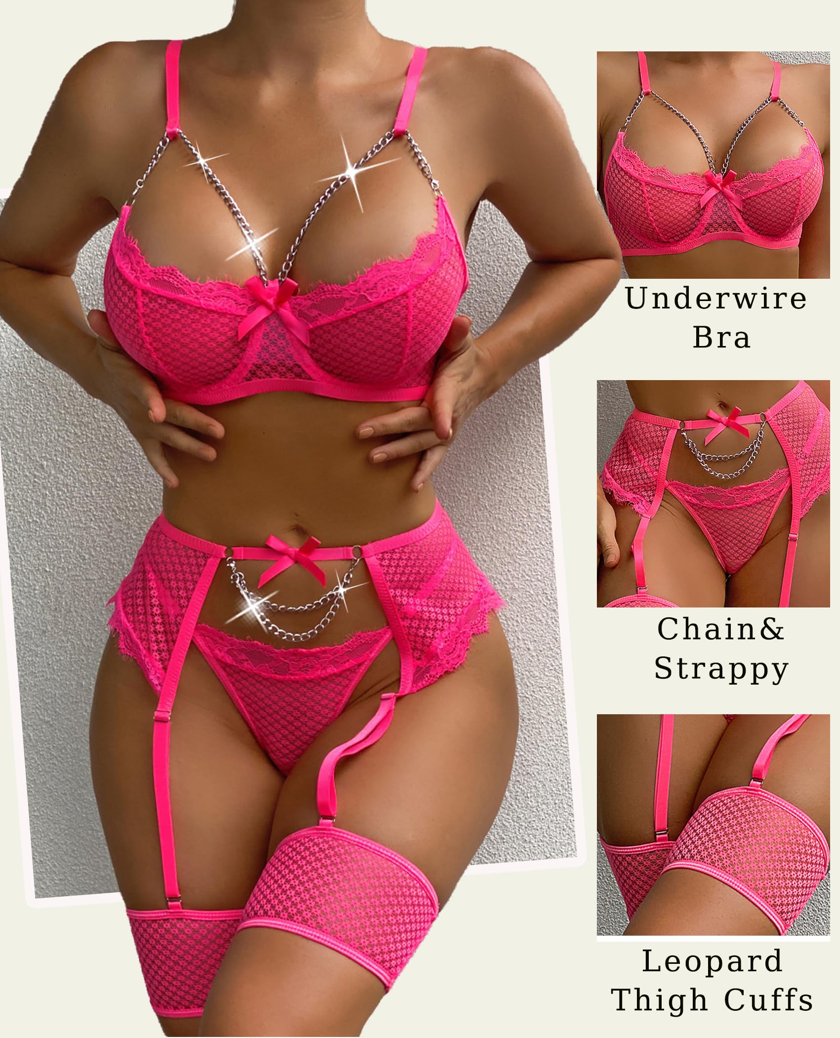 Avidlove Valentines Lingerie Sexy Lingerie Sets Pink Womens Lingeries Plus Size Lace Underwire Naughty Classy