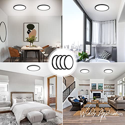 LED Flush Mount Ceiling Light Fixture 4PACK, 9Inch 18Watt, 1800LM, 5000K Daylight Light, Ultra Slim Black Thin Round Flat Light Fixtures for Office Porch Kitchen Hallway Bedroom Living Room, DIMMABLE