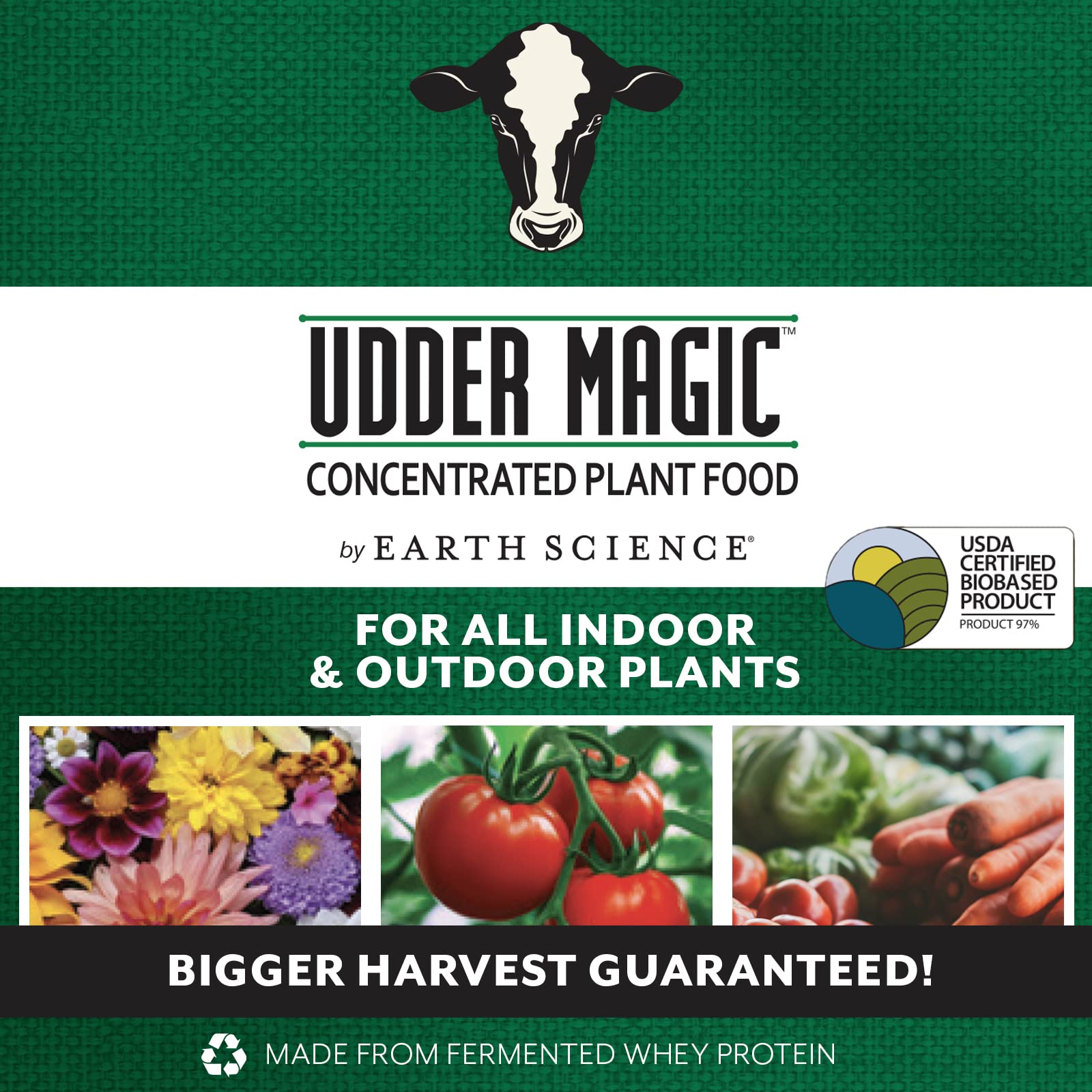Earth Science Udder Magic Concentrated Plant Food for Indoor & Outdoor Plants β Nutrient Rich Fertilizer for Bigger Harvests & Blooms - Seed Starter for Vegetables, Flowers, Herbs, Succulents (30oz)