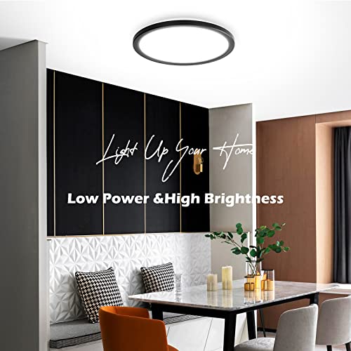 LED Flush Mount Ceiling Light Fixture 4PACK, 9Inch 18Watt, 1800LM, 5000K Daylight Light, Ultra Slim Black Thin Round Flat Light Fixtures for Office Porch Kitchen Hallway Bedroom Living Room, DIMMABLE