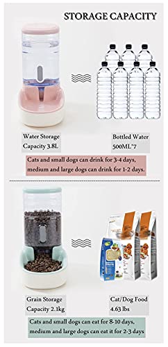 MGMNGY Pet Supplies Cat/Dog High Capacity Feeder and Water Dispenser Set, Natural Gravity Without Electricity, Water Storage Capacity 3.8L, Grain Storage Capacity 2.1kg, Blue