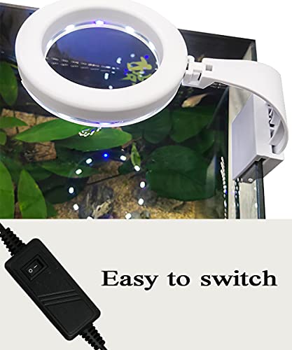 GVOREE 5W Mini Fish Tank Light White Clip-on Aquarium Lights for Small Betta Fish Tank,Round Light Aquatic Plant Lighting (White Body + Blue LED Light) Suitable for Small Fish Tanks