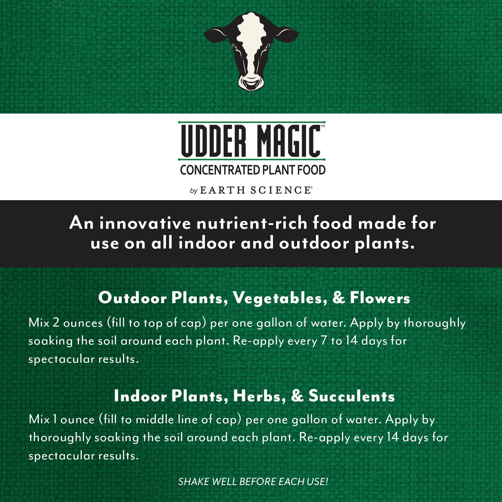 Earth Science Udder Magic Concentrated Plant Food for Indoor & Outdoor Plants β Nutrient Rich Fertilizer for Bigger Harvests & Blooms - Seed Starter for Vegetables, Flowers, Herbs, Succulents (30oz)