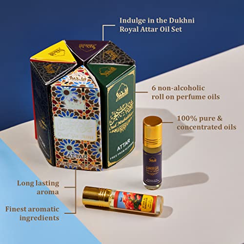 Dukhni Ma’amoul Attar Oil Set | العطار العربي | Authentic Arabic Fragrance Oils| 100% Halal Blends, Ramadan Eid Gifting | Oud Mukhalat, Oud Mubakhar, Oud Abyad, Oud Ya Aini, Attar Al Bakhoor, Ambar Oud - 6ml each