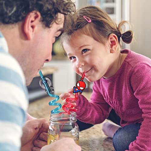 24 Spiderman Party Favors Reusable Drinking Straws 8 Designs Great for Spiderman Birthday Party Supplies with 2 Cleaning Brushes