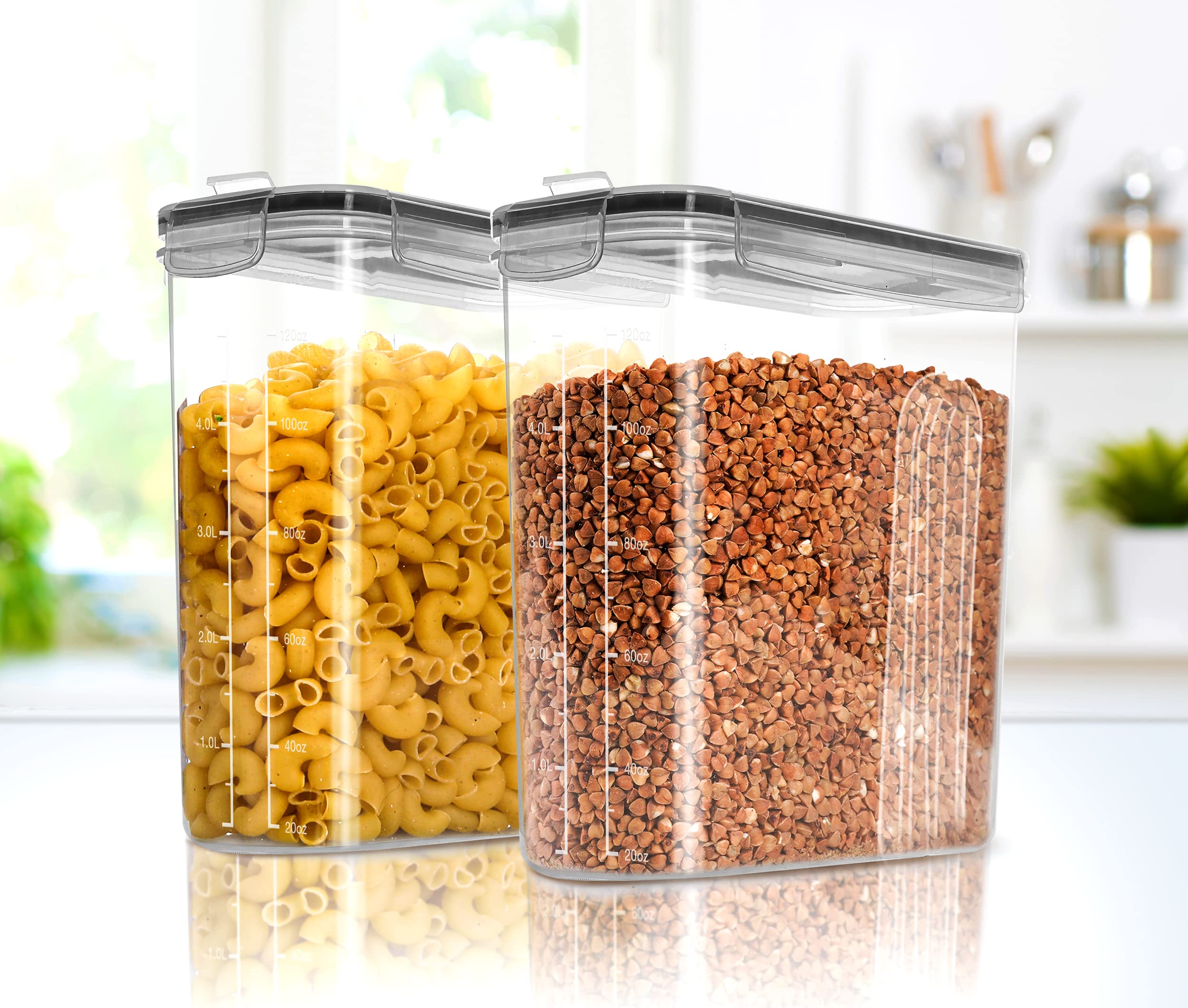 Utopia Kitchen Cereal Containers Storage - Liter Airtight Food Storage Containers & Cereal Dispenser For Pantry Organization And Storage (Clear, 4 Liter Pack of 2)