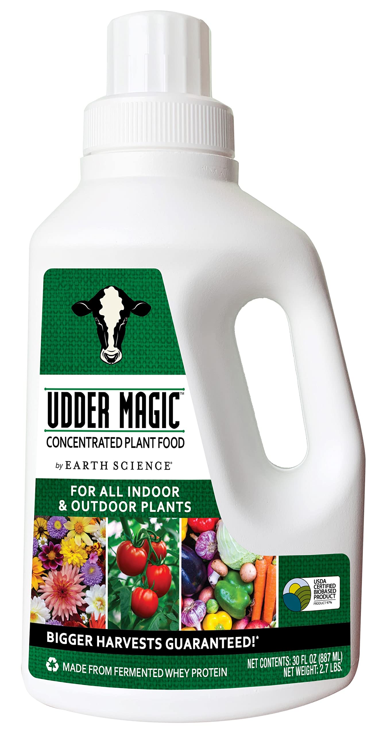 Earth Science Udder Magic Concentrated Plant Food for Indoor & Outdoor Plants – Nutrient Rich Fertilizer for Bigger Harvests & Blooms - Seed Starter for Vegetables, Flowers, Herbs, Succulents (30oz)