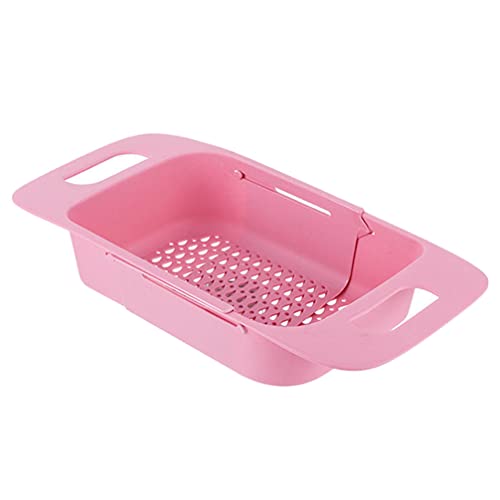 Cabilock Expandable Dish Drying Rack Adjustable Over The Sink Dish Drainer Utensil Silverware Fruit Storage Holder Basket for Home Kitchen Pink