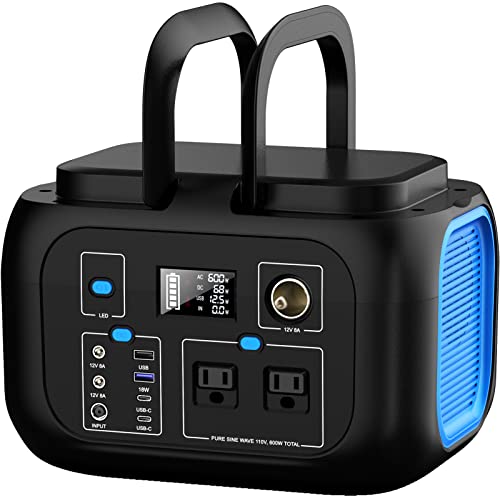 Portable Power Station 600W Power Bank 296Wh Solar Generator Lithium Battery Portable Generator Fast Charging with LED Light Battery Pack 9 Outputs Power Supply for Home Camping Emergency Backup