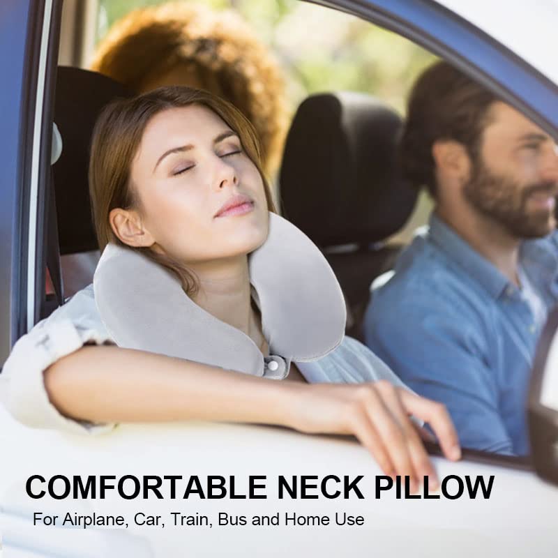 Travel Pillow Memory Foam Neck Pillow Head Support Soft Pillow for Sleeping Rest U Shaped Neck Pillow With Washable Microfiber Cover Portable Headrest Great for Airplane Chair Car Home Office Use