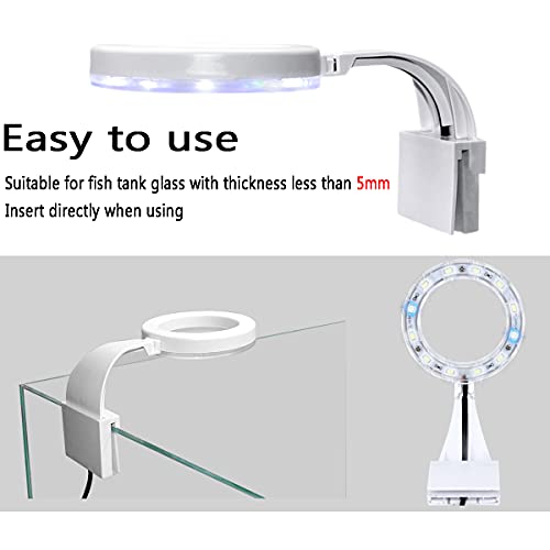 GVOREE 5W Mini Fish Tank Light White Clip-on Aquarium Lights for Small Betta Fish Tank,Round Light Aquatic Plant Lighting (White Body + Blue LED Light) Suitable for Small Fish Tanks