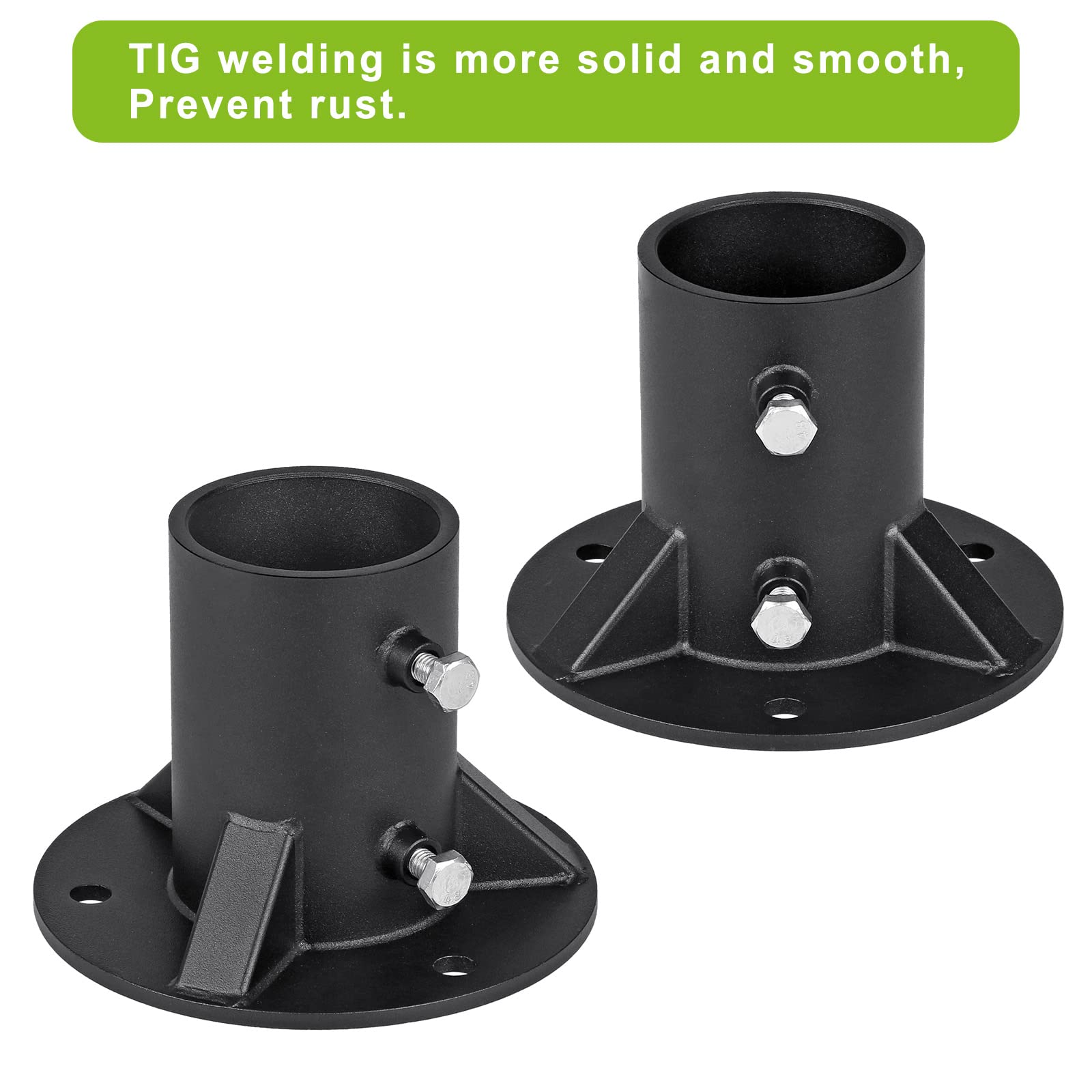 Insaga Chain Link Fence Pole Floor Flange, 2.5" Base Flange, Heavy Solid Fence Post Concrete Mount for Holding The Fence/Mailbox/Flag Round Posts(OD 2-3/8''), Bolts/Side Screws are Included, 1Piece