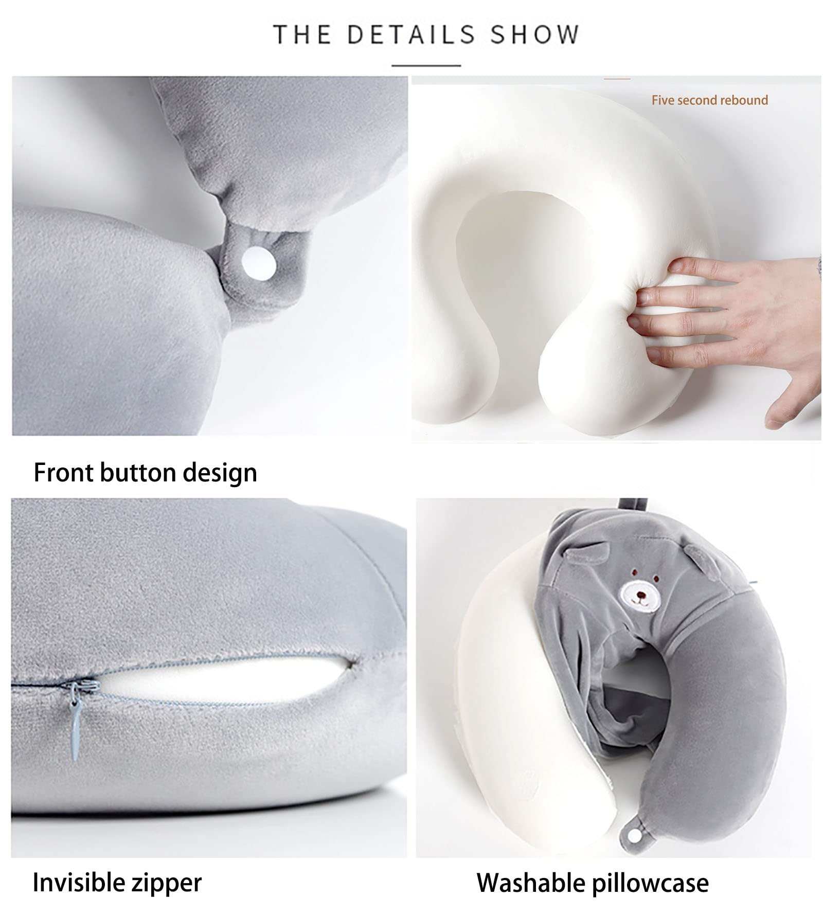Travel Pillow Memory Foam Neck Pillow Head Support Soft Pillow for Sleeping Rest U Shaped Neck Pillow With Washable Microfiber Cover Portable Headrest Great for Airplane Chair Car Home Office Use