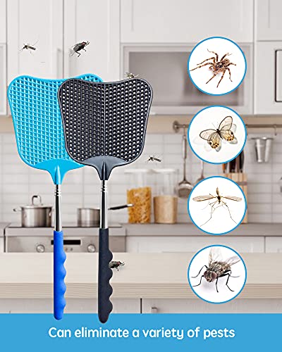CUNCUI Fly Swatters Heavy Duty Set, with Durable Telescopic Stainless Steel Extendable Handles, for Home, Classroom and Office, 2Pcs, 2 Colors