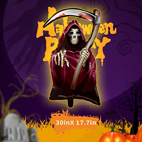 Halloween Decorations Spooky Halloween Decorations Party Supplies Includes Spider Scary Grim Reaper Balloons Bloody Happy Halloween Banner Backdrop for Indoor Outdoor Wall Window Party Decor, White
