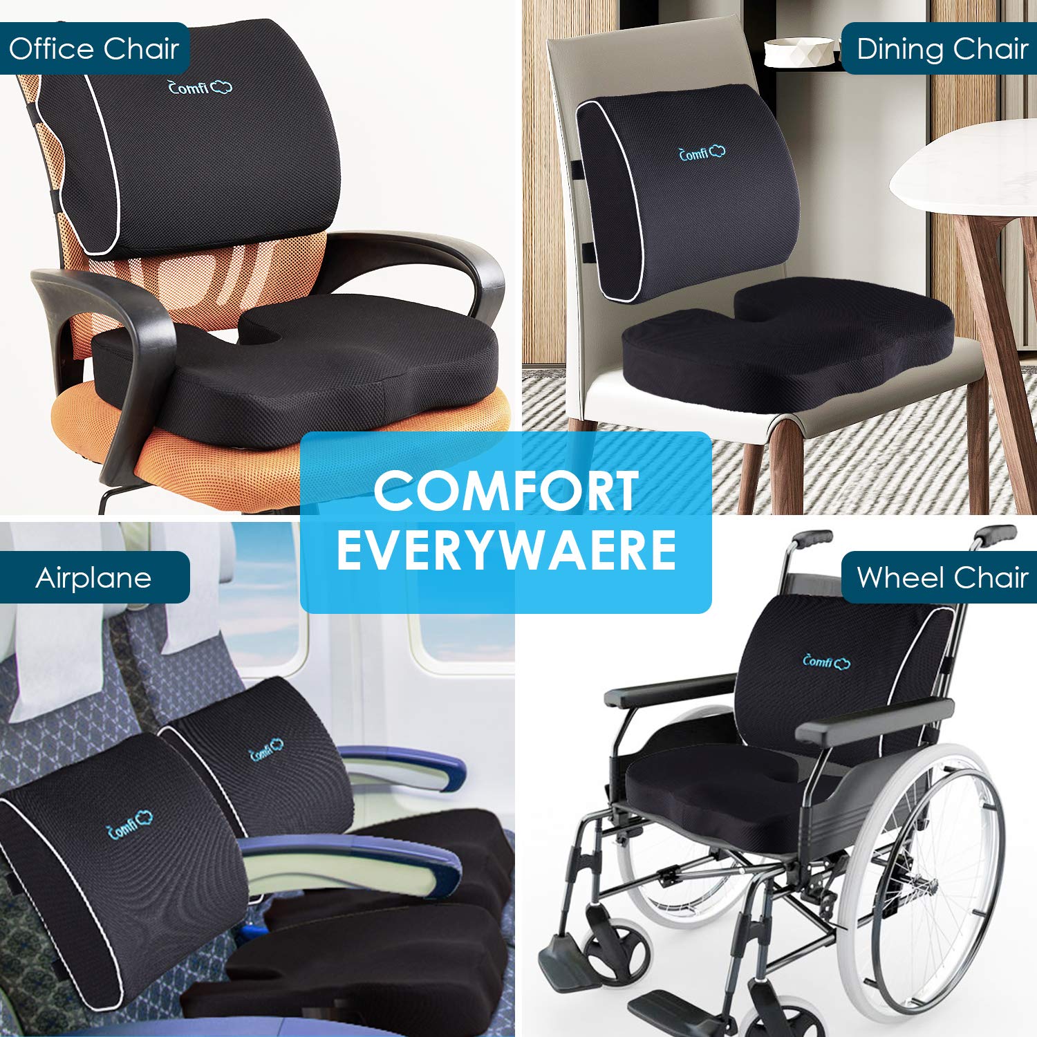 Coccyx Seat Cushion and Lumbar Support Pillow for Office Chair&Foot Rest for Under Desk at Work,Adjustable Foot Rest