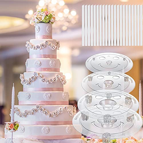 68 Pieces Cake Tier Stacking Kit 12 Pieces Cake Separator Plates for 4, 5, 6, 8 Inch Cakes with 20 Pieces White Plastic Cake Sticks Support Rods, 36 Pieces Clear Cake Stacking Dowels for Tiered Cakes