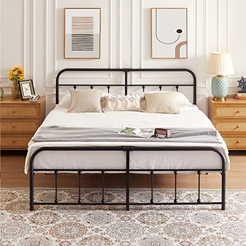 VECELO Bed Frame,King Size Metal Platform with Headboard & Footboard, Premium Steel Slat Support Mattress Foundation,No Box Spring Needed