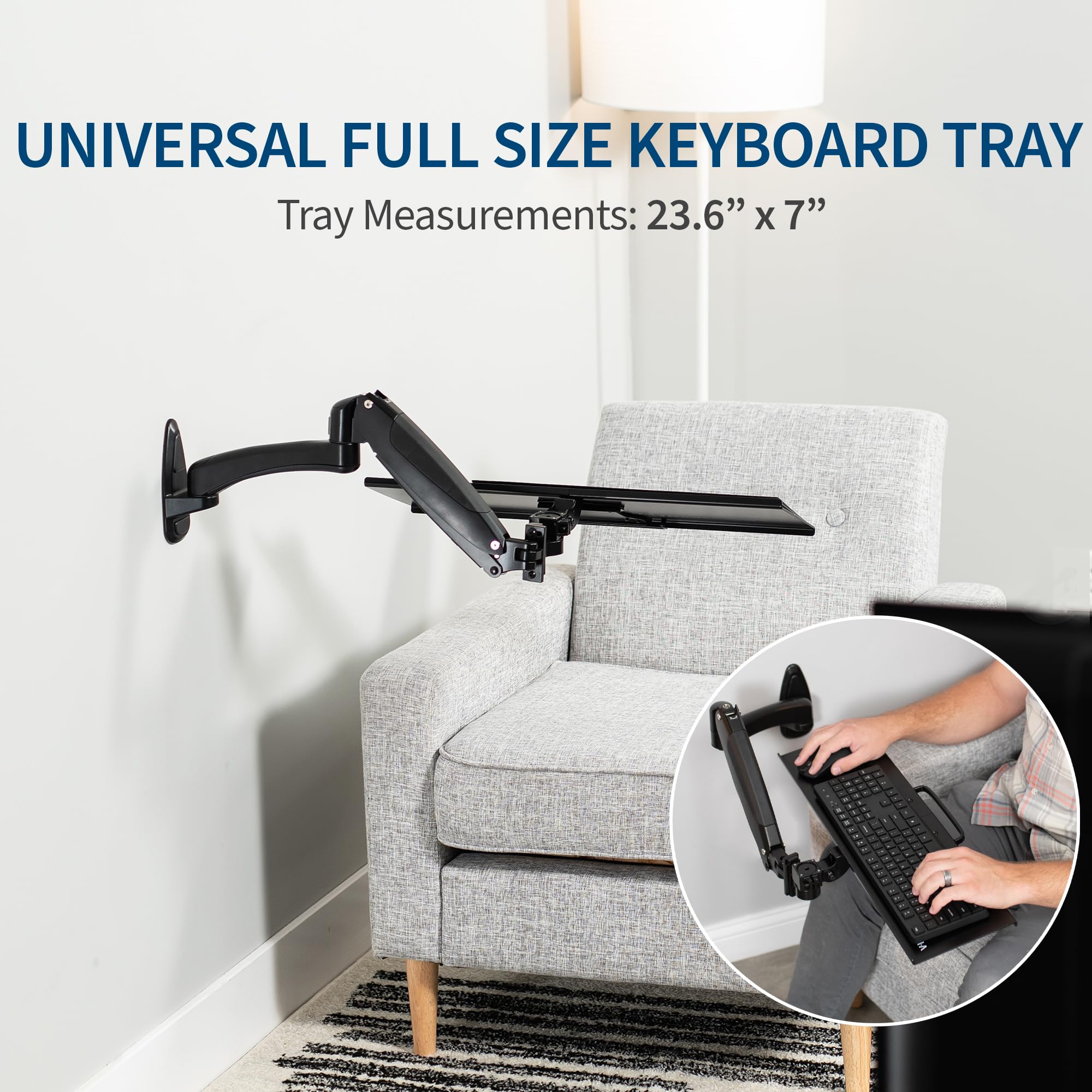 VIVO Sit-Stand 24 Inch Pneumatic Spring Keyboard and Mouse Tray Wall Mount, Counterbalance Height Adjustable Typing Platform, Ergonomic Tilt, Neutral Writing Position, Black, MOUNT-KB35A