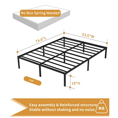 Hafenpo 18 Inch Queen Bed Frame - Durable Platform Bed Frame Non-Slip Metal Bed Frame No Box Spring Needed Heavy Duty Full Size Bed Frame Easy Assembly Strong Bearing Capacity