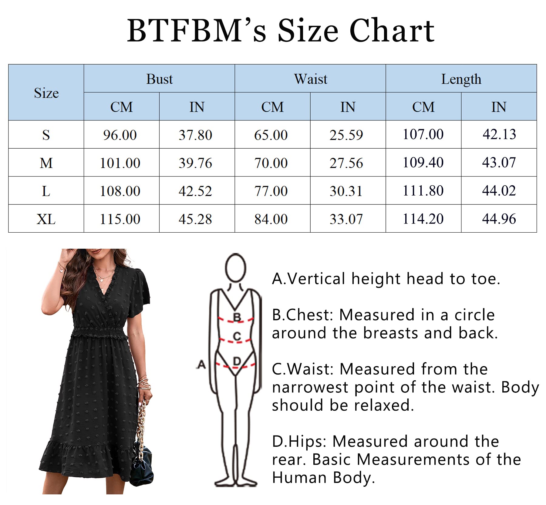 BTFBM Women's Summer Elegant Short Sleeve V Neck Swiss Dot Midi Dresses Cute Boho High Waist Long Dresses A-Line Ruffle Dress(Solid Black,X-Large