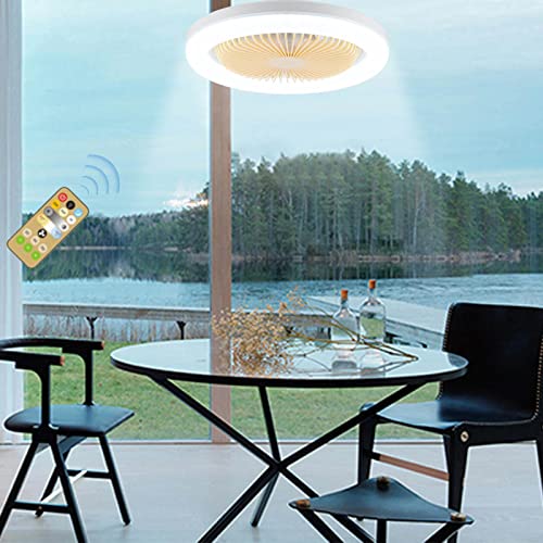 ADUMIX Upgraded Ceiling F๐ns with Lights - Low Profile Enclosed Ceiling F๐n Bladeless, with Remote Control LED Dimming Multi-Speed Invisible Blades Timing, Home Decor Ceiling F๐n