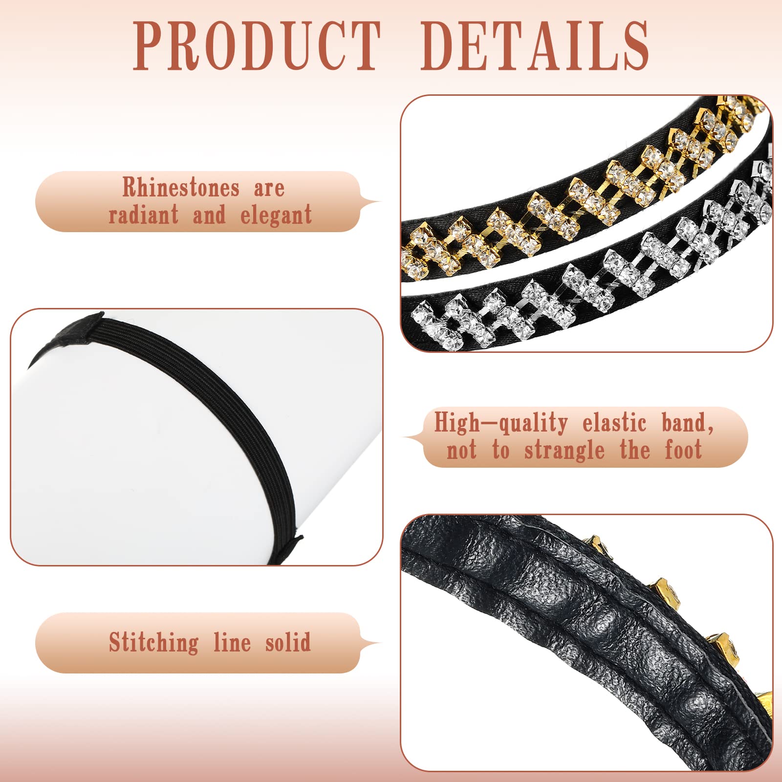 Hanaive 2 Pairs Rhinestone Elastic Shoe Ankle Straps Detachable Shoe Strap Heel Band for Women High Heels Loose Shoes, Gold and Silver