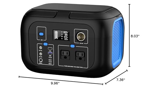 Portable Power Station 600W Power Bank 296Wh Solar Generator Lithium Battery Portable Generator Fast Charging with LED Light Battery Pack 9 Outputs Power Supply for Home Camping Emergency Backup