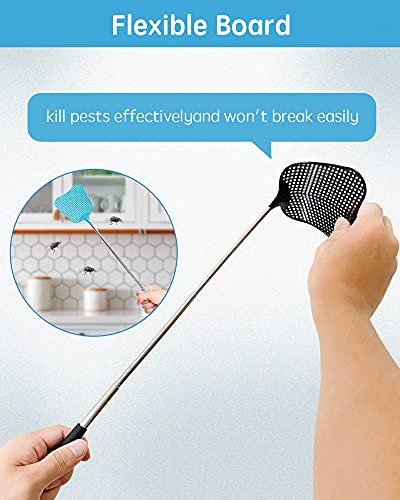 CUNCUI Fly Swatters Heavy Duty Set, with Durable Telescopic Stainless Steel Extendable Handles, for Home, Classroom and Office, 2Pcs, 2 Colors