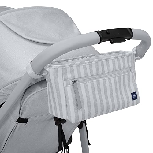 GAP babyGap 2-in-1 Carriage Stroller - Car Seat Compatible - Easy One-Handed Fold - Lightweight Stoller with Oversized Canopy & Reclining Seat - Made with Sustainable Materials, Grey Stripes