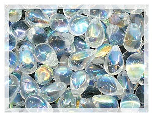 Czech 50-Piece Glass Beads, 6x9mm, Teardrop Transparent Crystal Clear AB