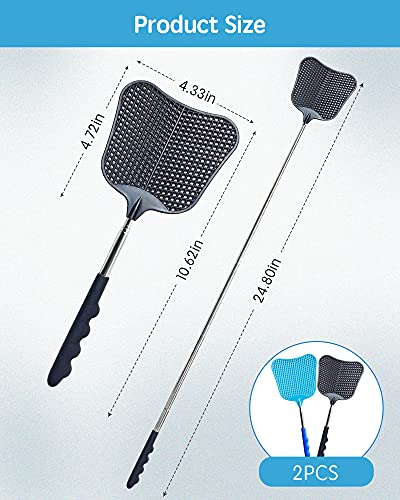 CUNCUI Fly Swatters Heavy Duty Set, with Durable Telescopic Stainless Steel Extendable Handles, for Home, Classroom and Office, 2Pcs, 2 Colors