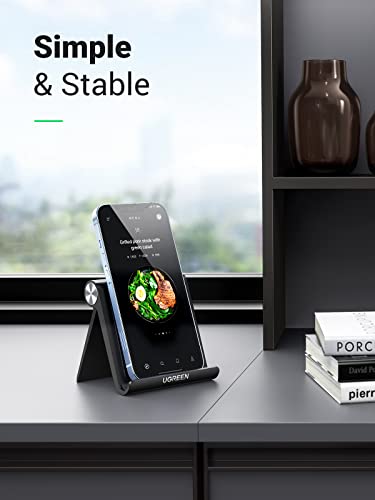 UGREEN Cell Phone Stand for Desk Phone Holder Foldable Portable Adjustable Compatible with iPhone 14 13 Pro Max, iPhone 12 11 Plus SE XS XR 8 7, Office Desk Travel Accessories, Black