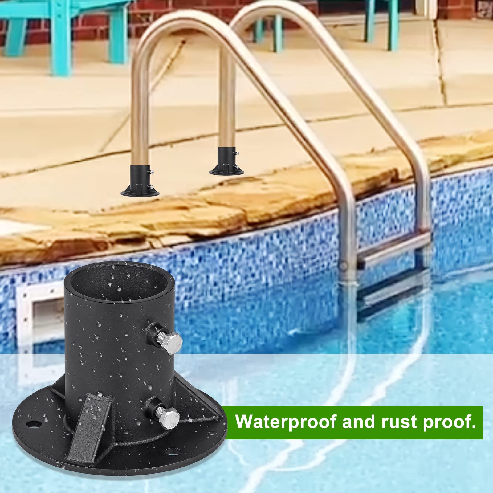 Insaga Chain Link Fence Pole Floor Flange, 2.5" Base Flange, Heavy Solid Fence Post Concrete Mount for Holding The Fence/Mailbox/Flag Round Posts(OD 2-3/8''), Bolts/Side Screws are Included, 1Piece