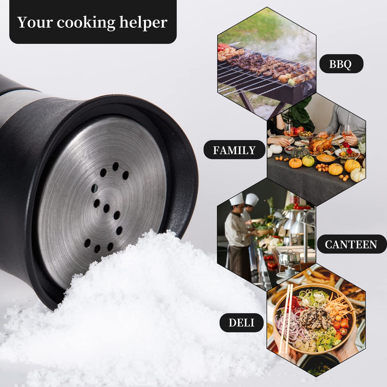 2 Pack Salt & Pepper Shakers Set, Refillable Salt Pepper with Stainless Steel Lid Container Spice Shakers Bottle for Home Kitchen, Restaurant, Picnic (Black)