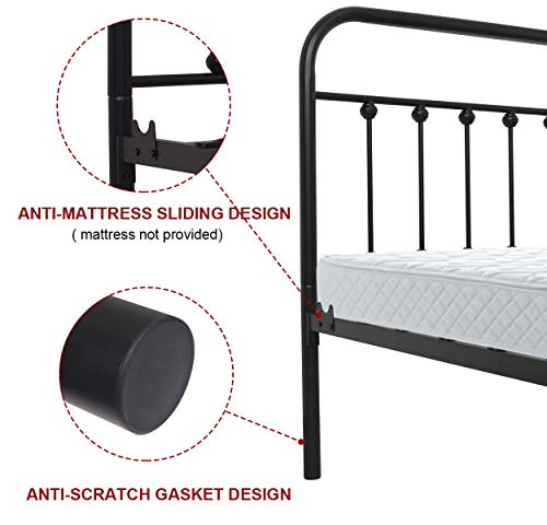 NEEBIRGELIA Black Metal Bed Frame Full Size with Headboard and Footboard Single Platform Mattress Base,Metal Tube and Iron-Art Bed（Full,Black）