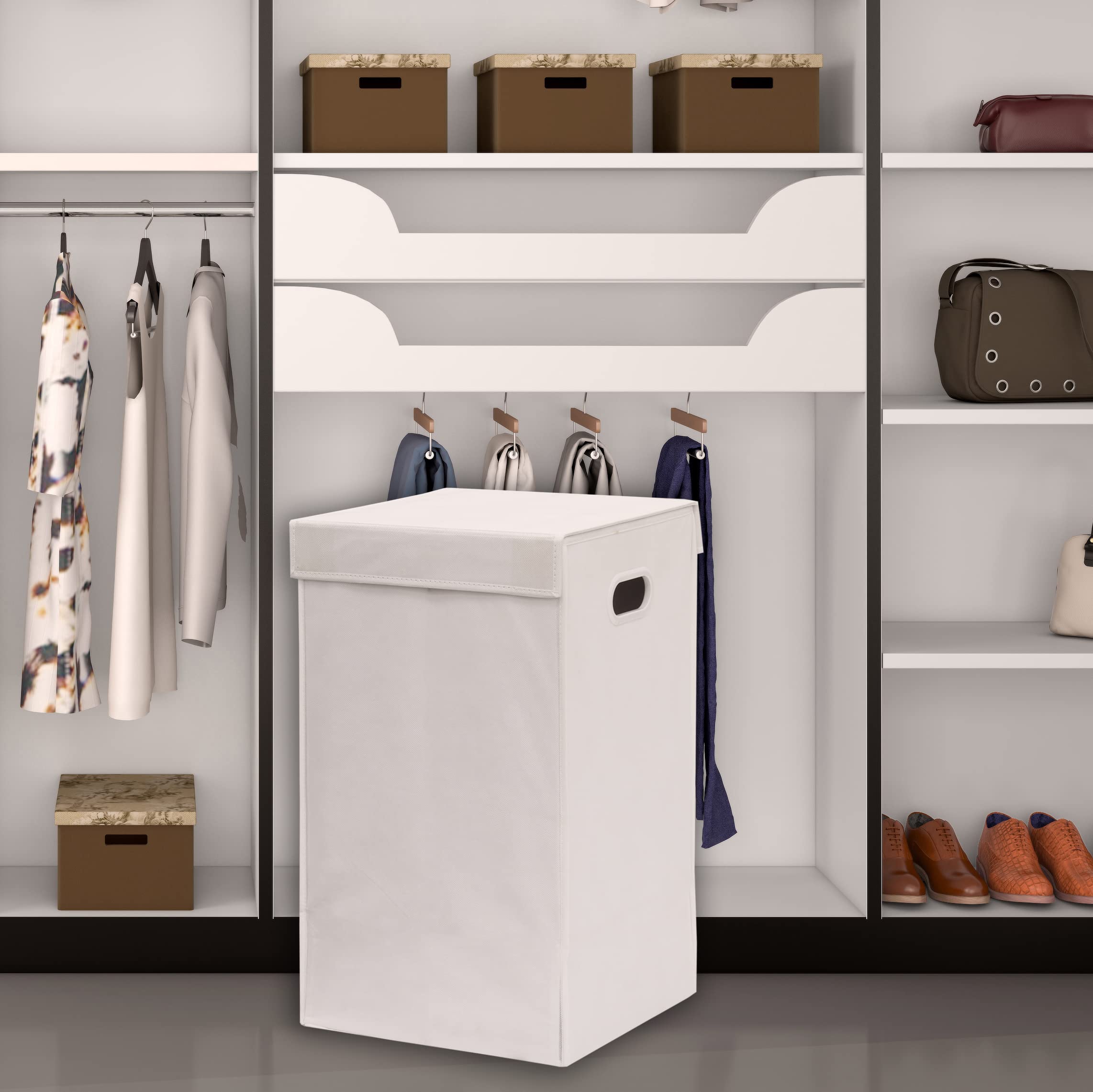 Simple Houseware Foldable Laundry Hamper Basket with Lid, White