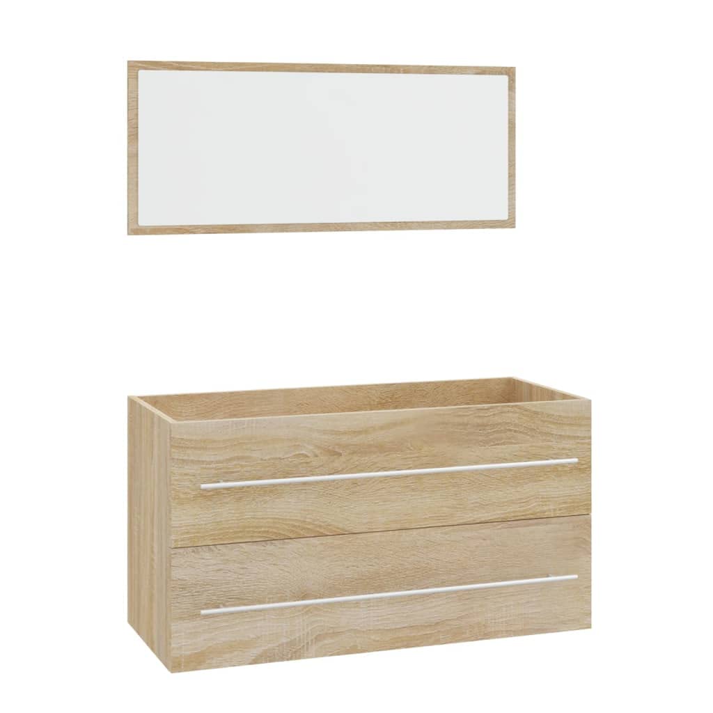 vidaXL Bathroom Set 3 Piece, Bath Sink Cabinet Bathroom Vanity Cabinet, Bath Basin Cabinet, Bath Sink Unit with Built-in Basin, Modern, Sonoma Oak