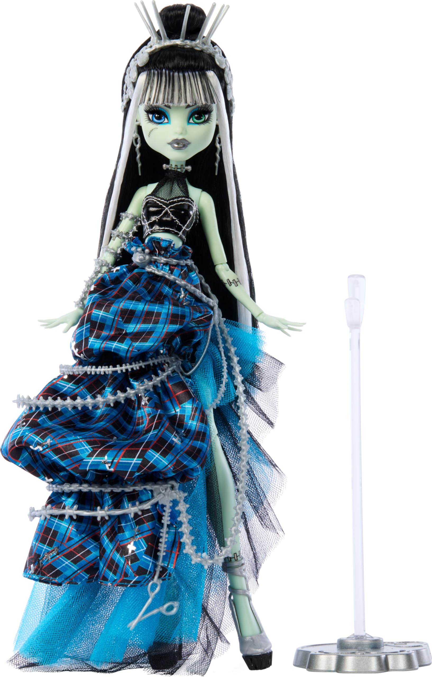 Monster High Doll, Frankie Stein Stitched in Style Fashion Collectible, Blue Plaid Couture Gown & Sewing-Inspired Accessories (Amazon Exclusive)