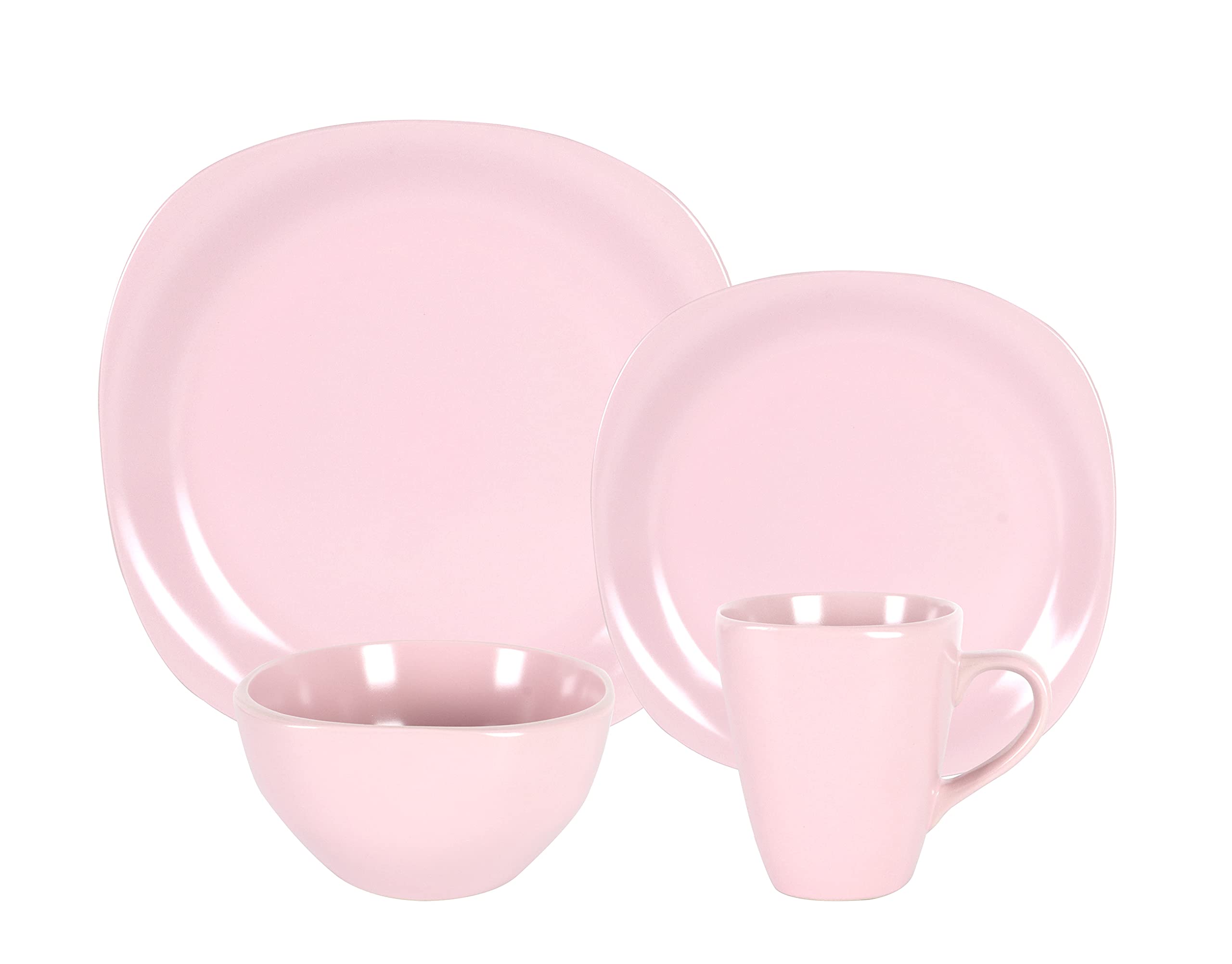 HomeVss, Stoneware Square 16pc Dinnerware Set, Matte Rose