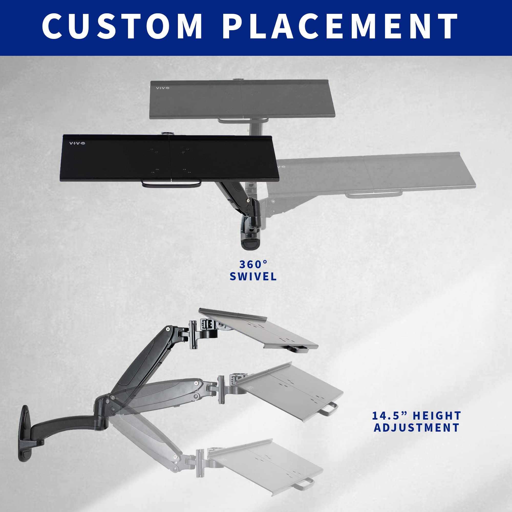 VIVO Sit-Stand 24 Inch Pneumatic Spring Keyboard and Mouse Tray Wall Mount, Counterbalance Height Adjustable Typing Platform, Ergonomic Tilt, Neutral Writing Position, Black, MOUNT-KB35A