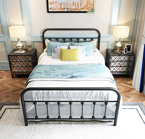NEEBIRGELIA Black Metal Bed Frame Full Size with Headboard and Footboard Single Platform Mattress Base,Metal Tube and Iron-Art Bed（Full,Black）