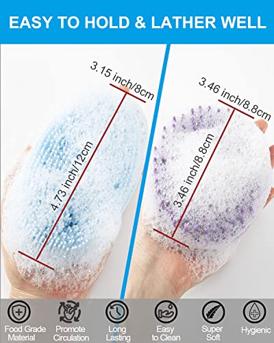 Silicone Body Scrubber for Shower, MICARA Set of 2 Soft Exfoliating Brush for bath with Gentle Scrub and Massage on Dry or Wet Sensitive Skin, Scalp, Back, Foot, Lathers Well as Handheld Loofah