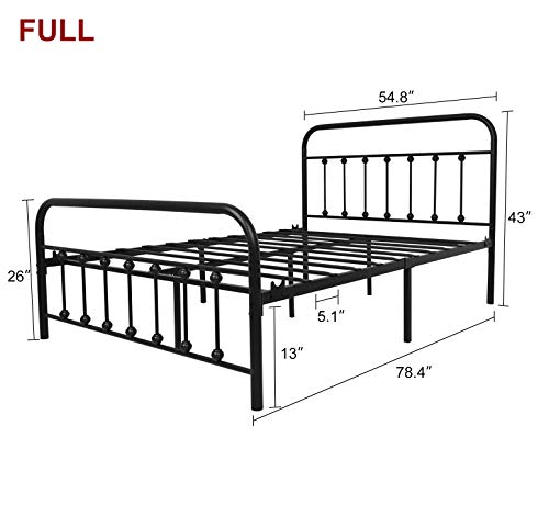 NEEBIRGELIA Black Metal Bed Frame Full Size with Headboard and Footboard Single Platform Mattress Base,Metal Tube and Iron-Art Bed（Full,Black）