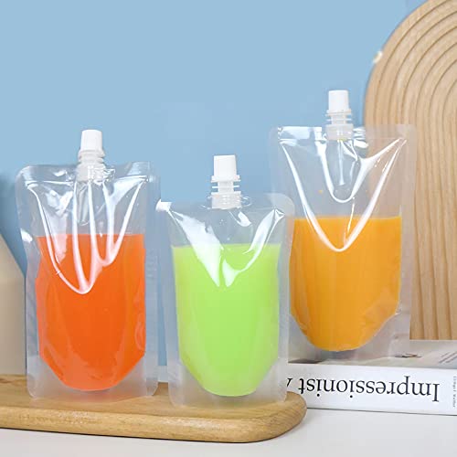 Muka 50 PCS 12 OZ Reusable Spouted Drink Bags, Spout Drink Pouches w/Funnel, 0.34" Spout