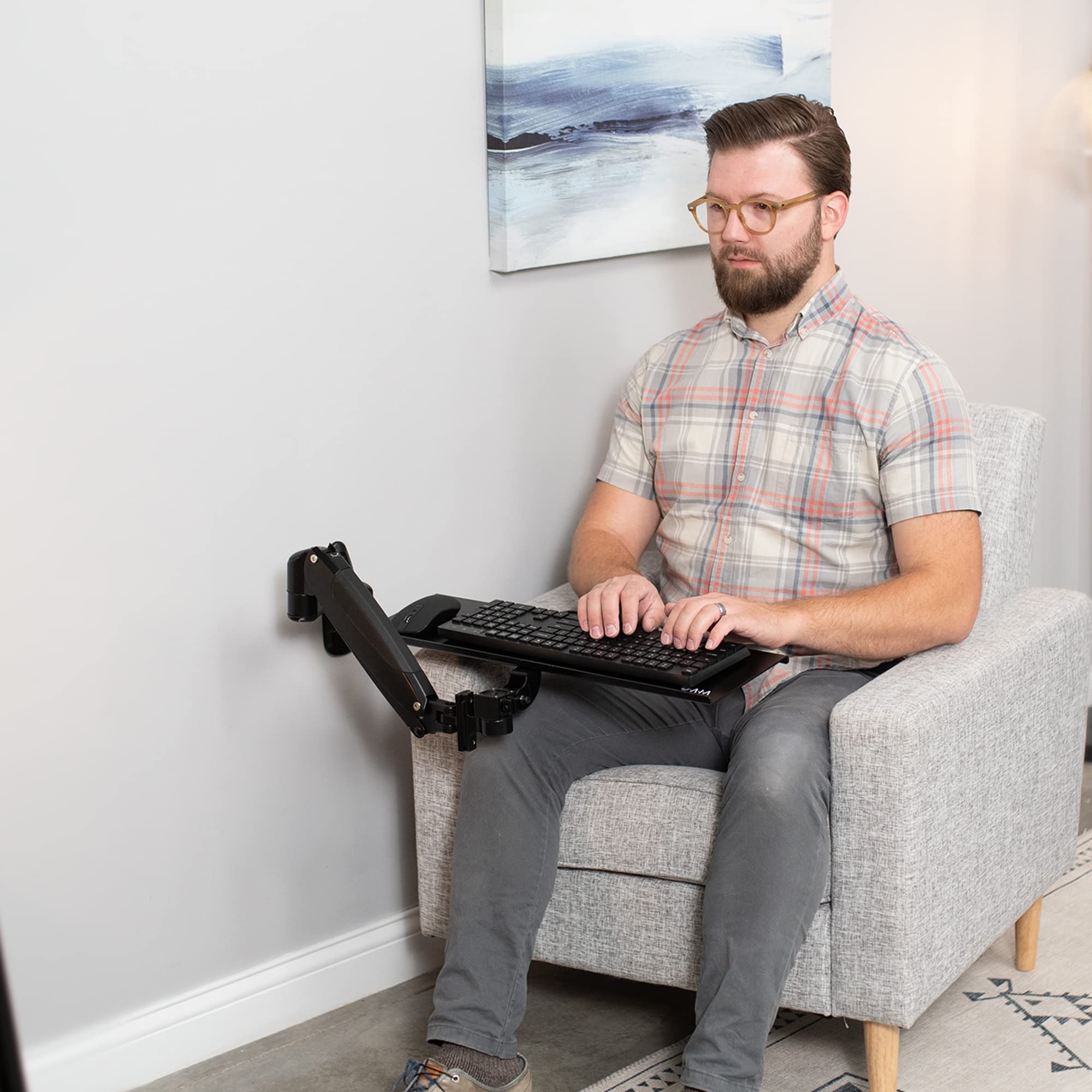 VIVO Sit-Stand 24 Inch Pneumatic Spring Keyboard and Mouse Tray Wall Mount, Counterbalance Height Adjustable Typing Platform, Ergonomic Tilt, Neutral Writing Position, Black, MOUNT-KB35A
